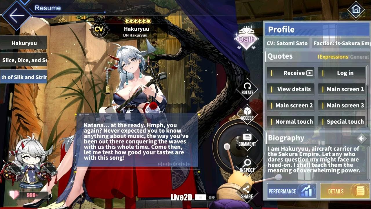 Azur Lane: IJN Hakuryuu L2D Skin [Flash of Silk and Strings] Receive Animation - YouTube