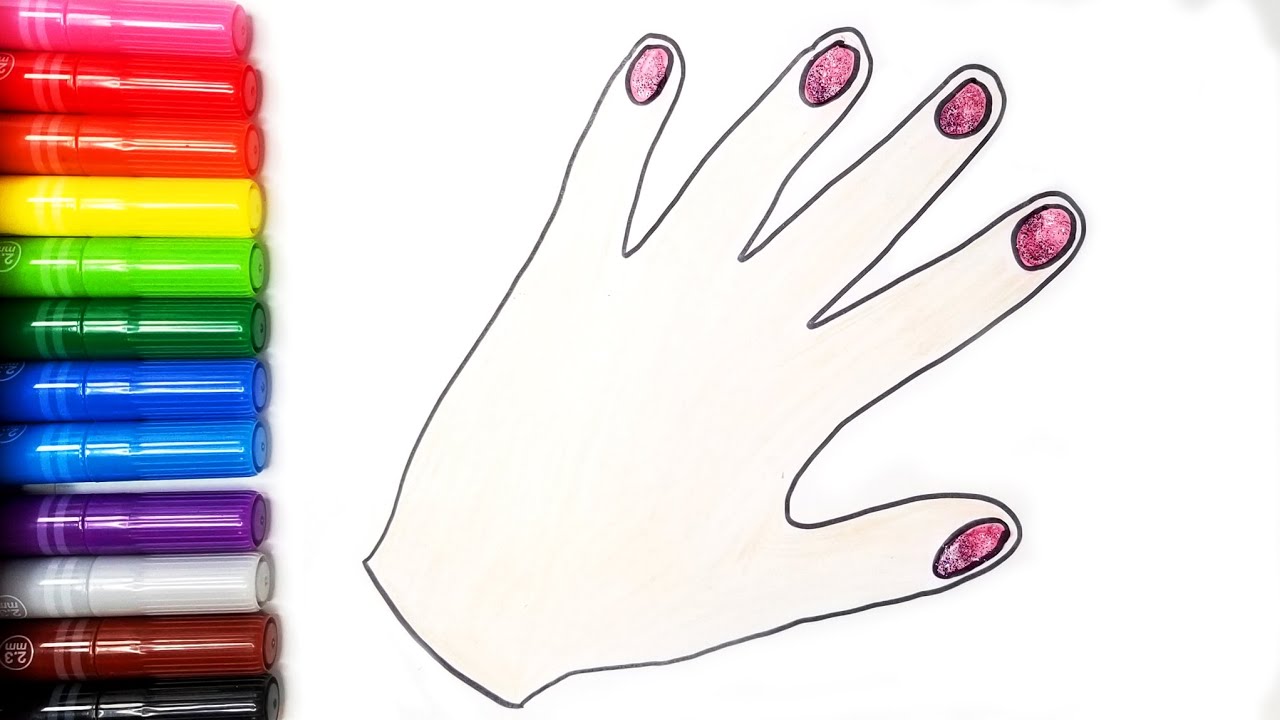 Tracing a Hand Glitter Nails coloring and painting with glitter | Color ...