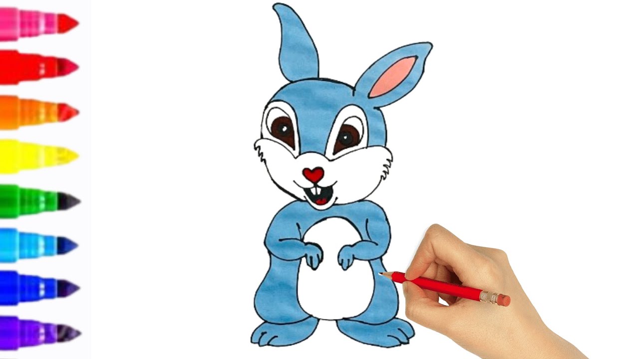 Cute Rabbit drawing and colouring | How to draw rabbit easy | easy ...