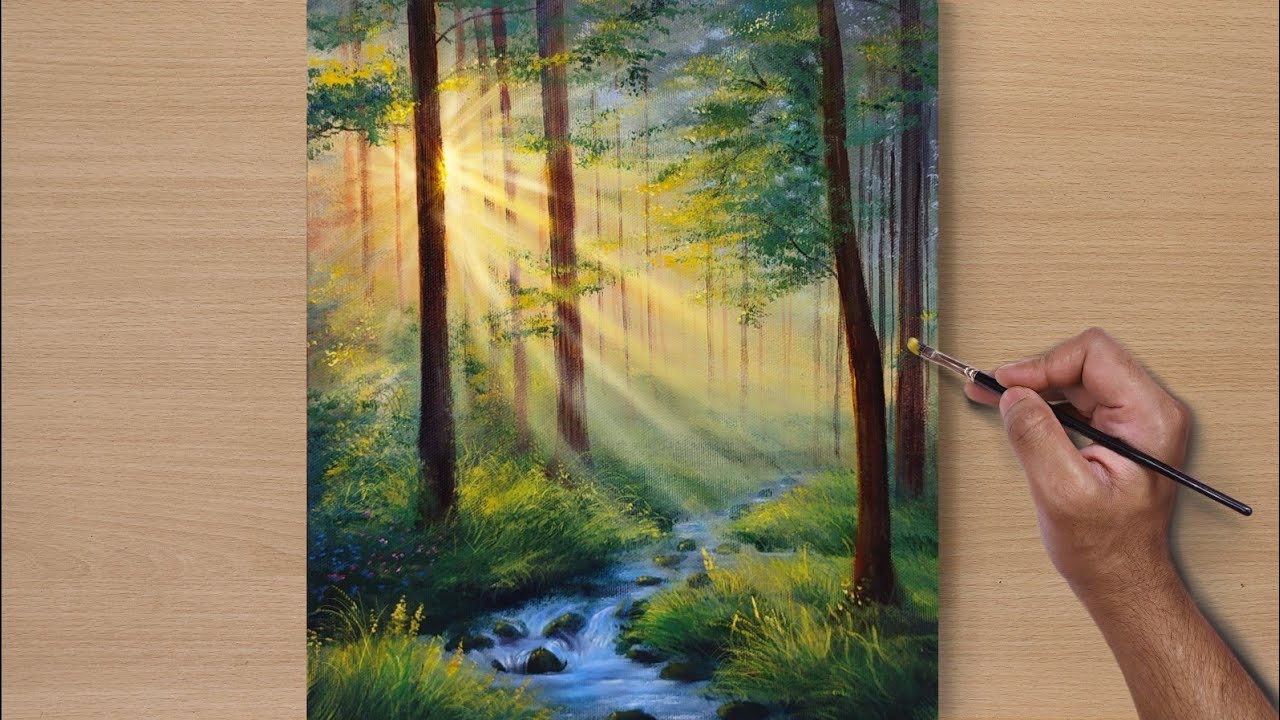 Easy way to Paint a Morning Forest / Acrylic Painting / STEP BY STEP ...