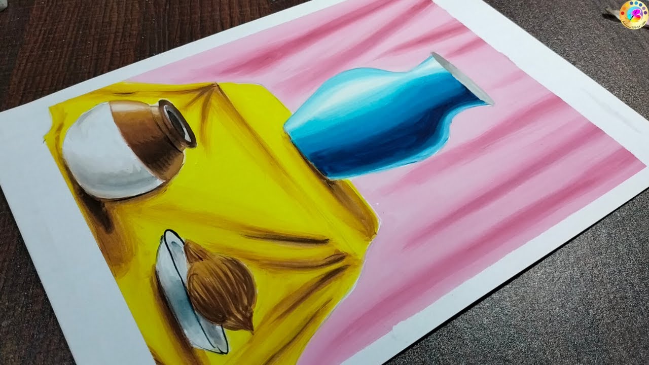 Still Life । How to draw and paint Pot and Coconut । Intermediate ...