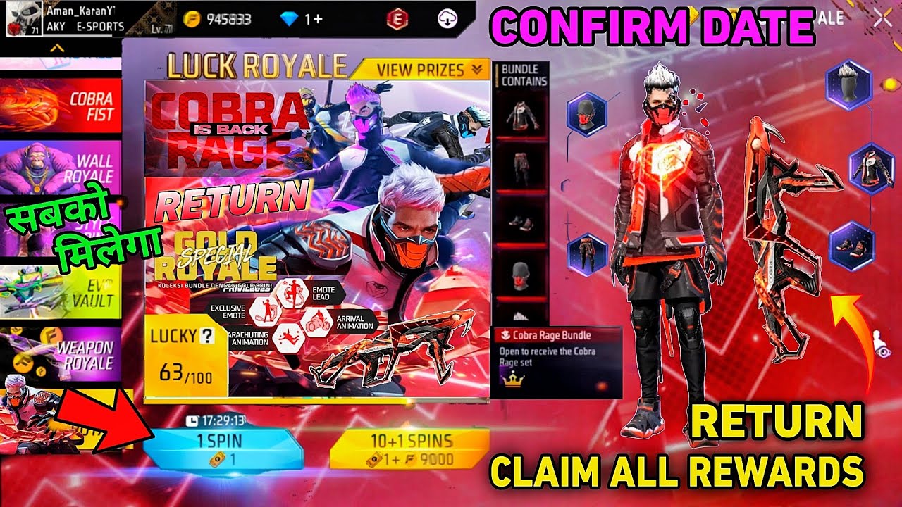COBRA BUNDLE RETURN | CONFIRM DATE | MP40 RETURN 2025 Free fire ff max ...