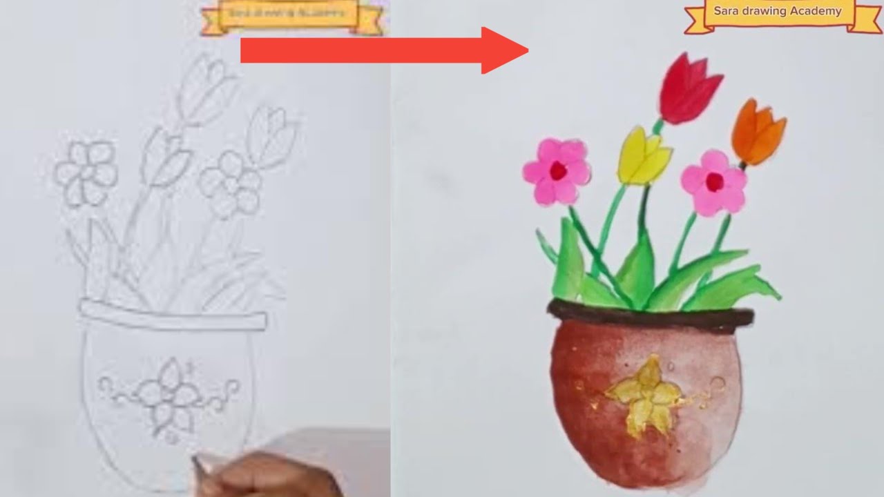 How to draw a Vase.Easy and simple Flower Pot Drawing.💘 - YouTube