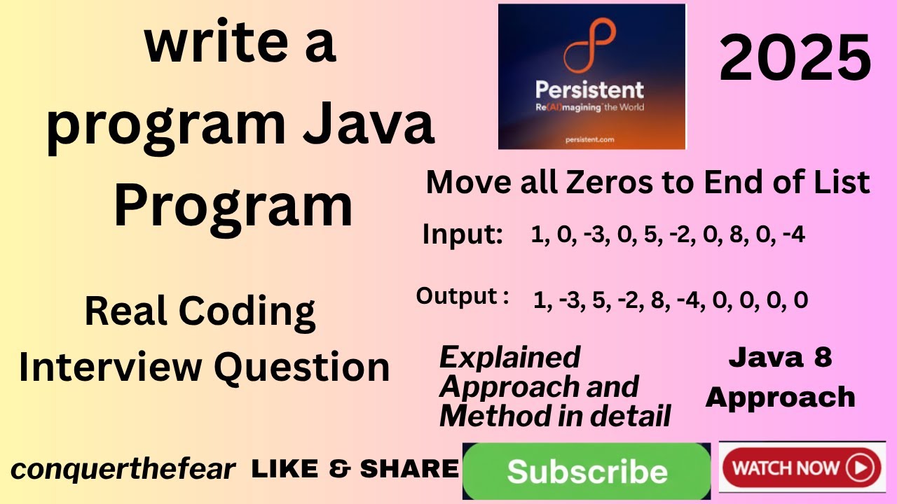 Real Java Coding Interview Question : Java 8 Move all Zeros to End of List | Coding Challenge ...