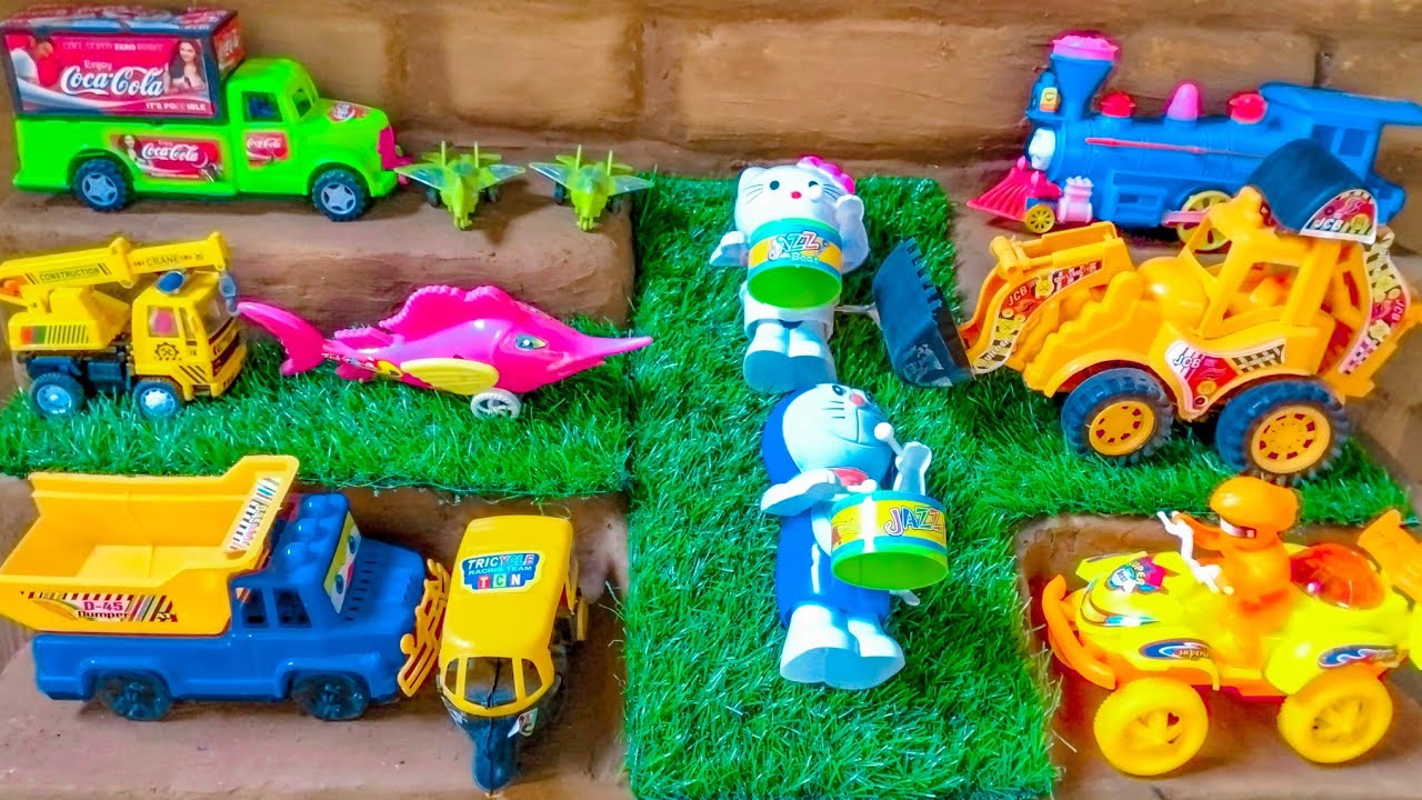 gadi bala cartoon। toy helicopter ka video। train, jcb,horse,dorimon ...