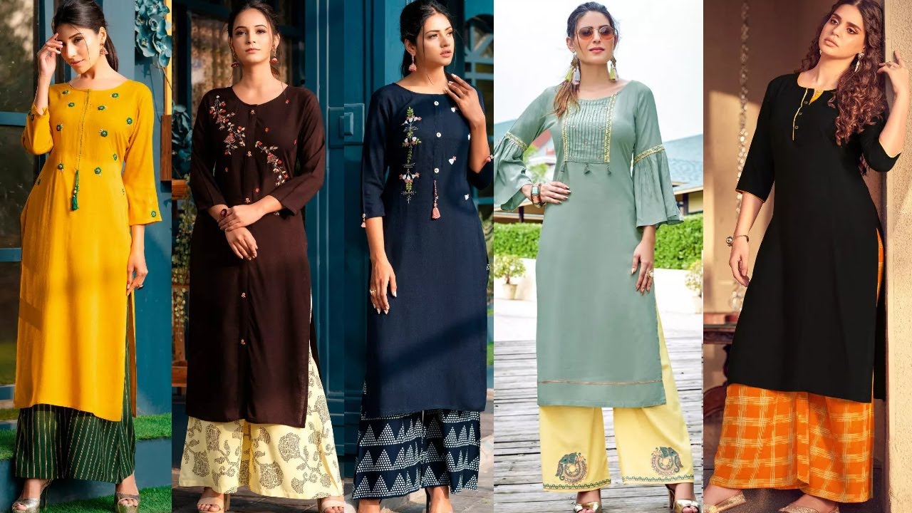 simple and Stylish kurti with plazo suit collection - YouTube