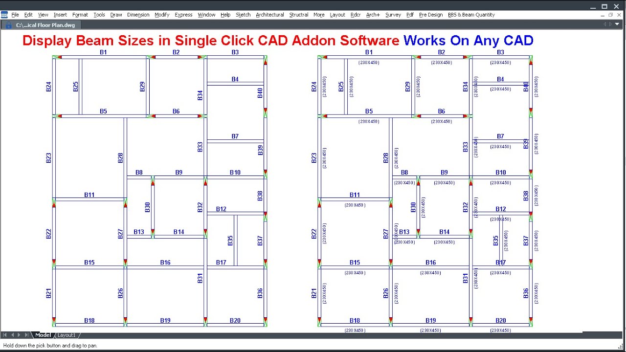 Beam Shuttering Drawing in Single Click ( Show Beam Sizes in Plan ...