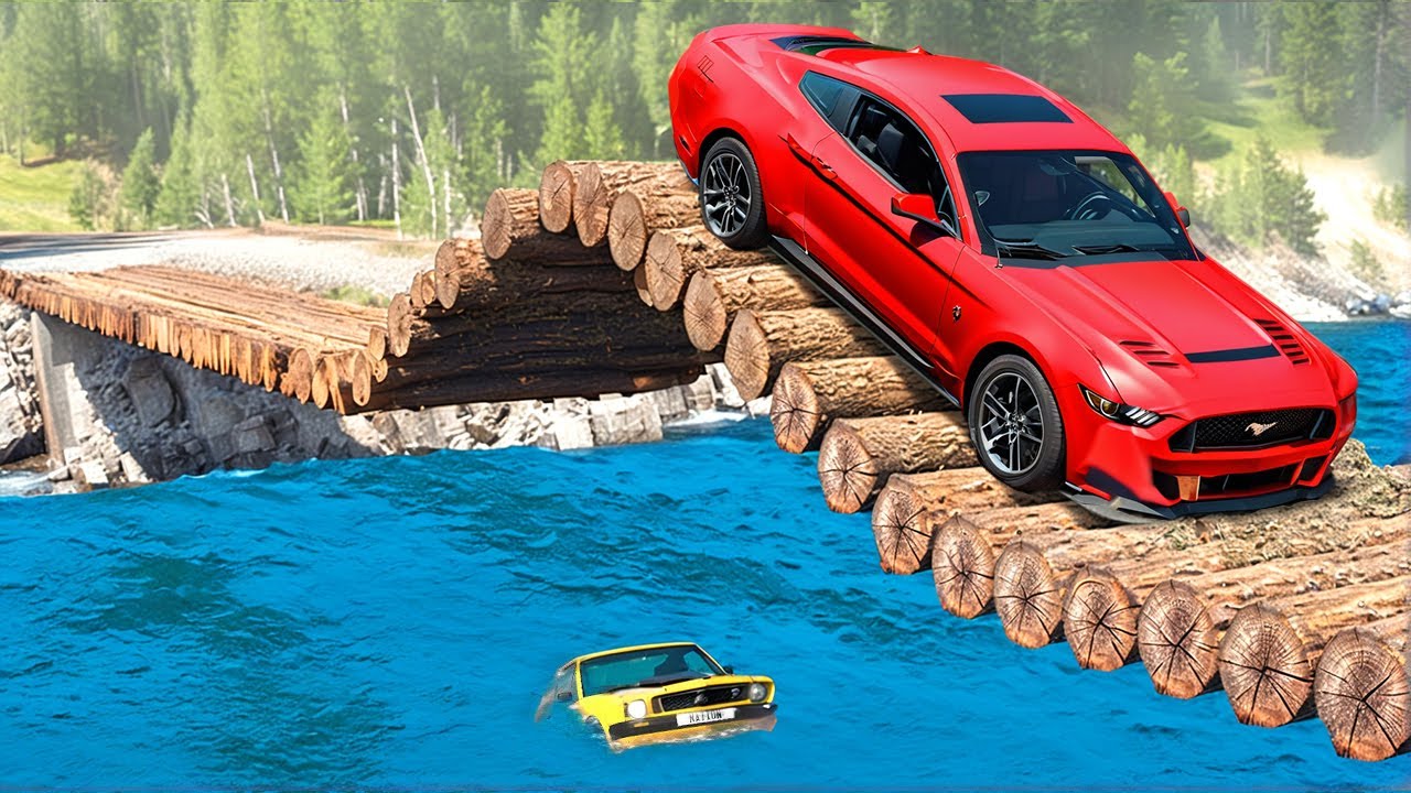 Cars Driving over Bulged Log Bridge, Ditch Trap & Log Trap - Ultimate ...