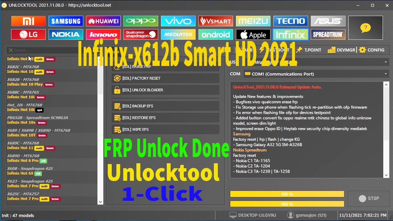 Infinix X612B Smart HD 2021 FRP Unlock Done With UnlockTool - YouTube