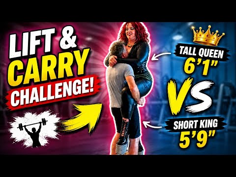 Tall Queen vs Short King - Lift carry challenge | tall woman short man | tall girlfriend 