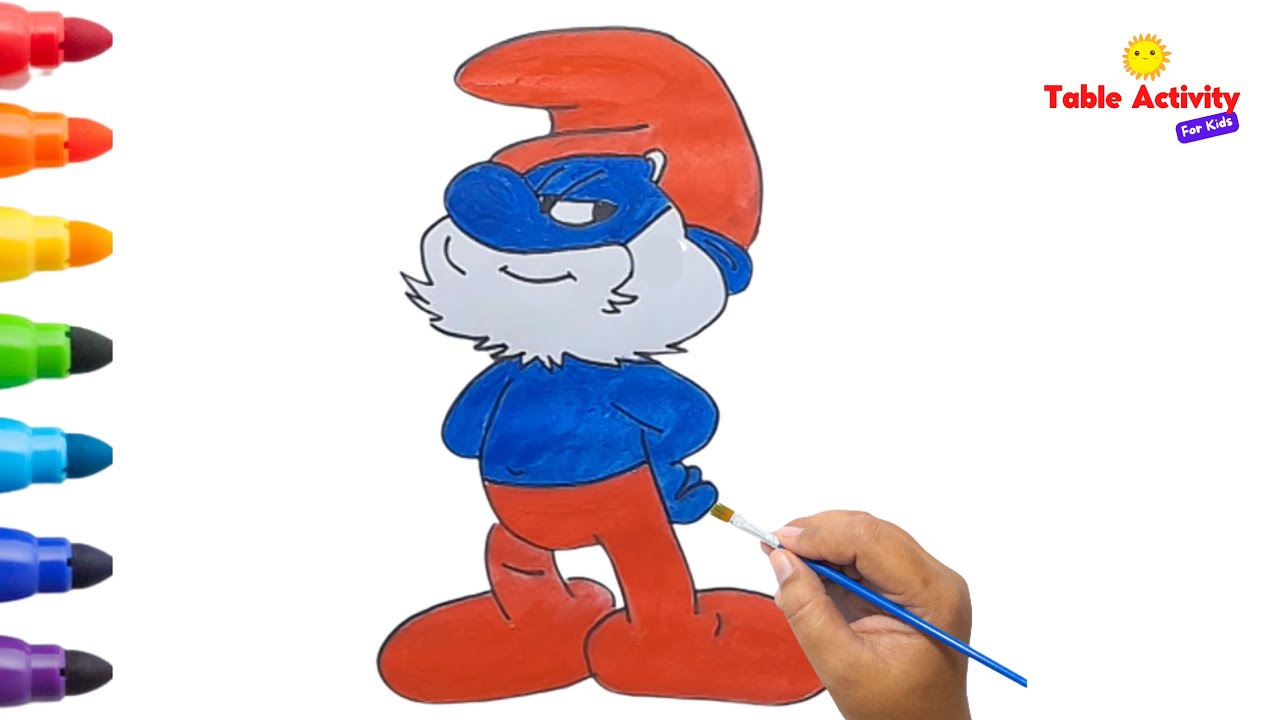 How To Draw Papa Smurf Easy | Step By Step Drawing, Coloring, Painting ...