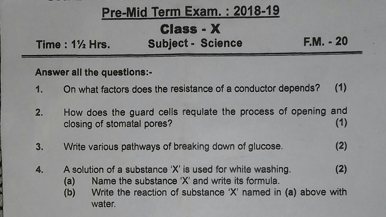 Class 10 Science Periodic Test Paper(2018-19) - YouTube