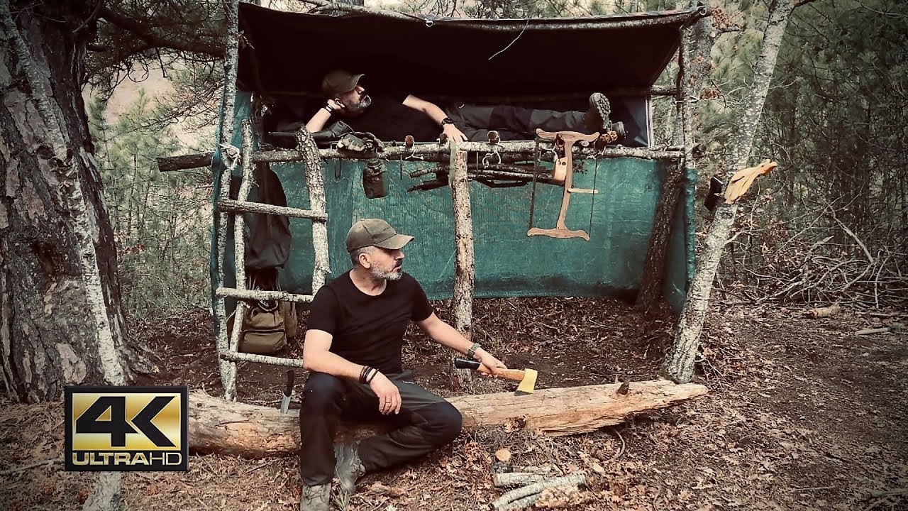 Building Bushcraft Survival Shelter | Bushcraft wood construction | two ...