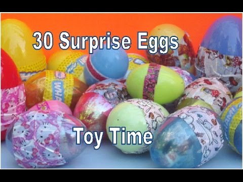 30 Surprise eggs opened with surprise toys inside of them - YouTube