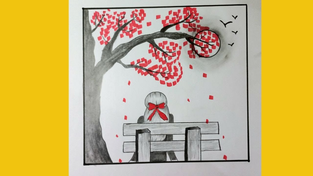 Girl Sitting on a Bench drawing step by step for beginner's | How to ...