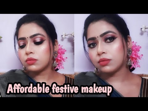 Durga Puja makeup tutorial l festive makeup look with affordable product - YouTube