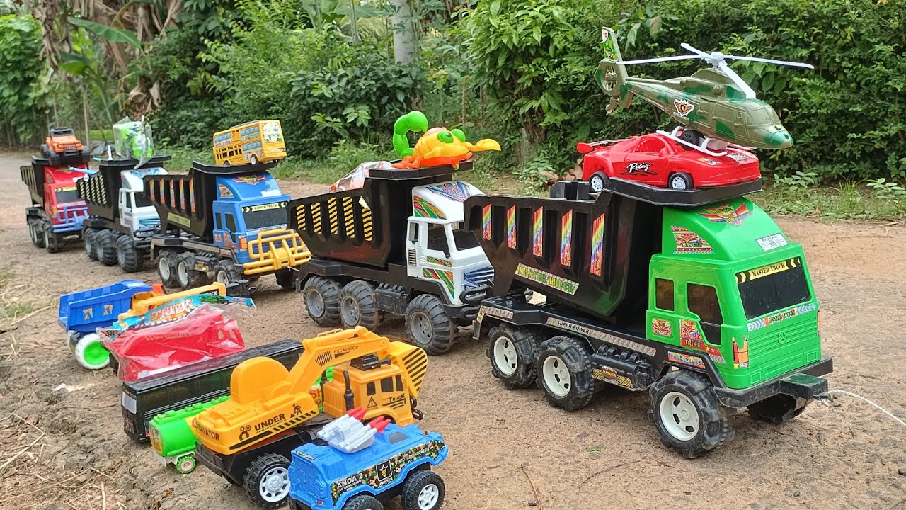 Mobil truk penuh mainan, excavator, bus polisi, mobil tni, mobil truk ...