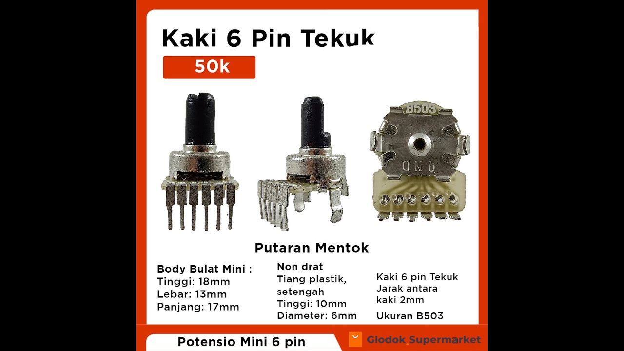 Potensio Mini 6 pin 50k Stereo Kaki 6 Tekuk Potentio Meter 503 - YouTube