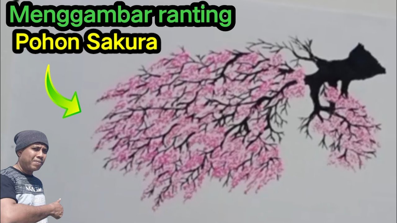 Cara mudah menggambar ranting pohon Sakura - YouTube
