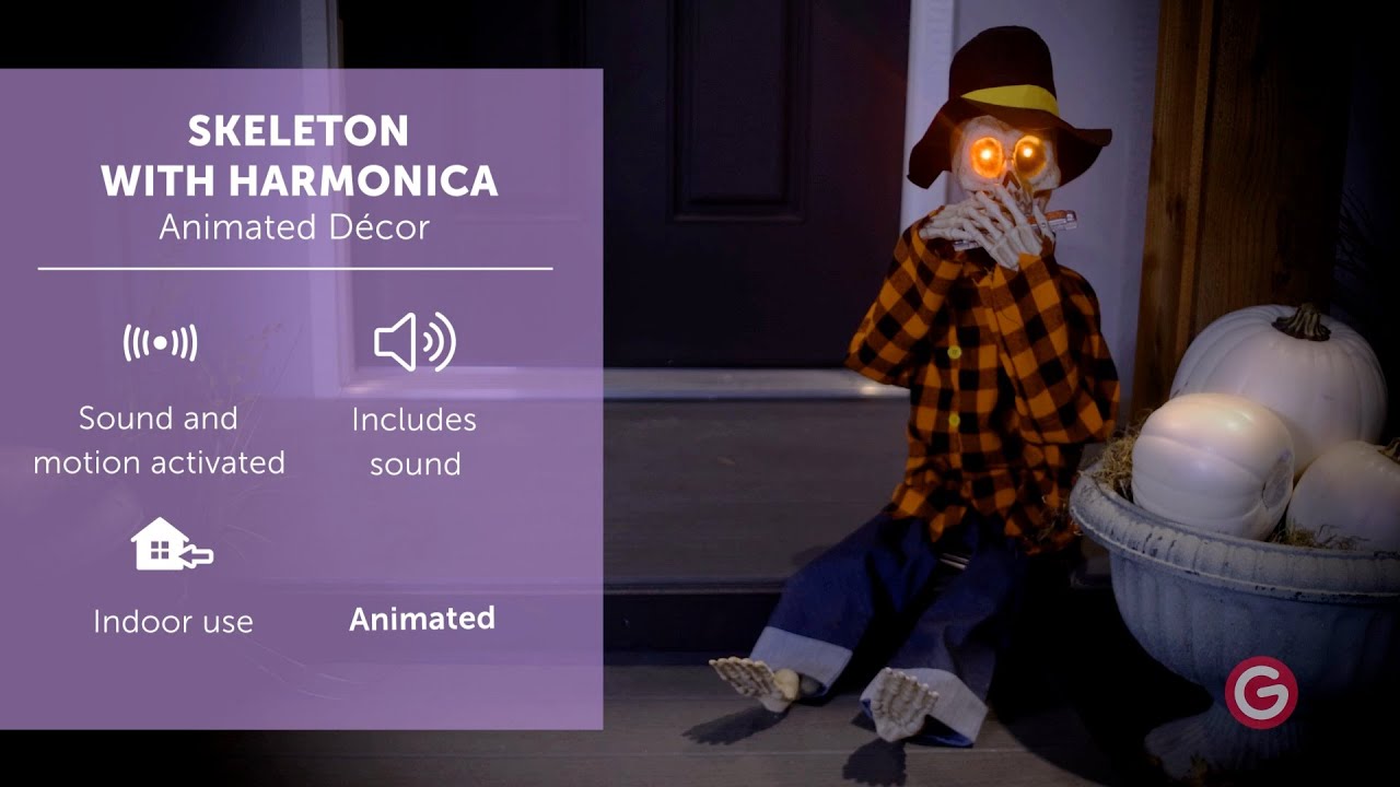 SKELETON WITH HARMONICA | Animated Décor - YouTube