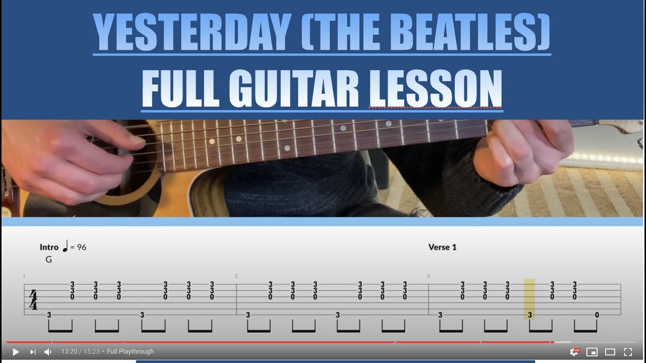 Yesterday (The Beatles) - Full Acoustic Guitar Lesson - YouTube