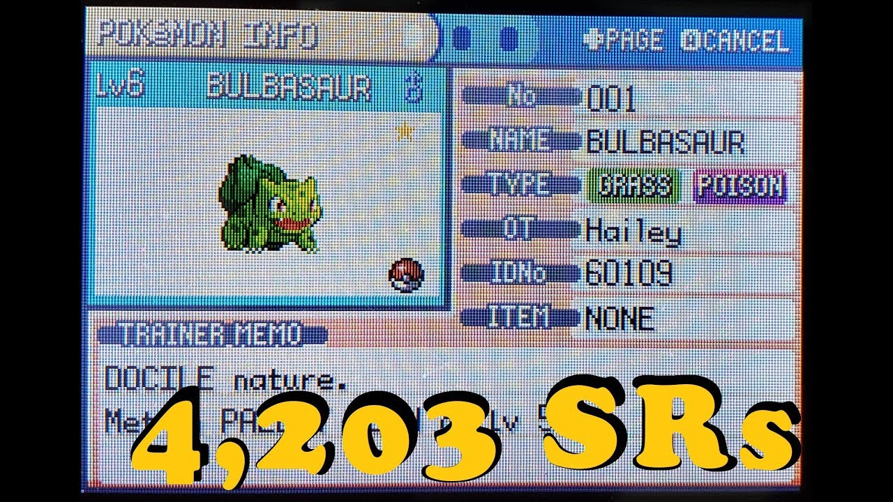 [LIVE] Shiny Bulbasaur after 4,203 SRs in Pokemon Leaf Green! - YouTube