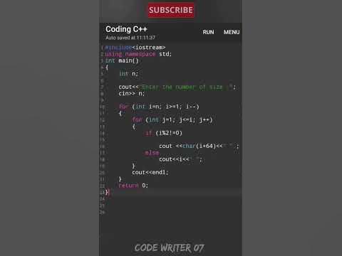 Best C++ pattern program tutorial video || 💯🧠 #codewriter07 #coding #youtubeshorts #programming ...