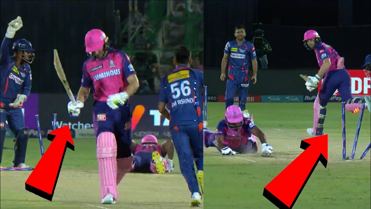 Sad Jos Buttler Breaking Bat on Sanju Samson's Run Out Today RR vs LSG ...