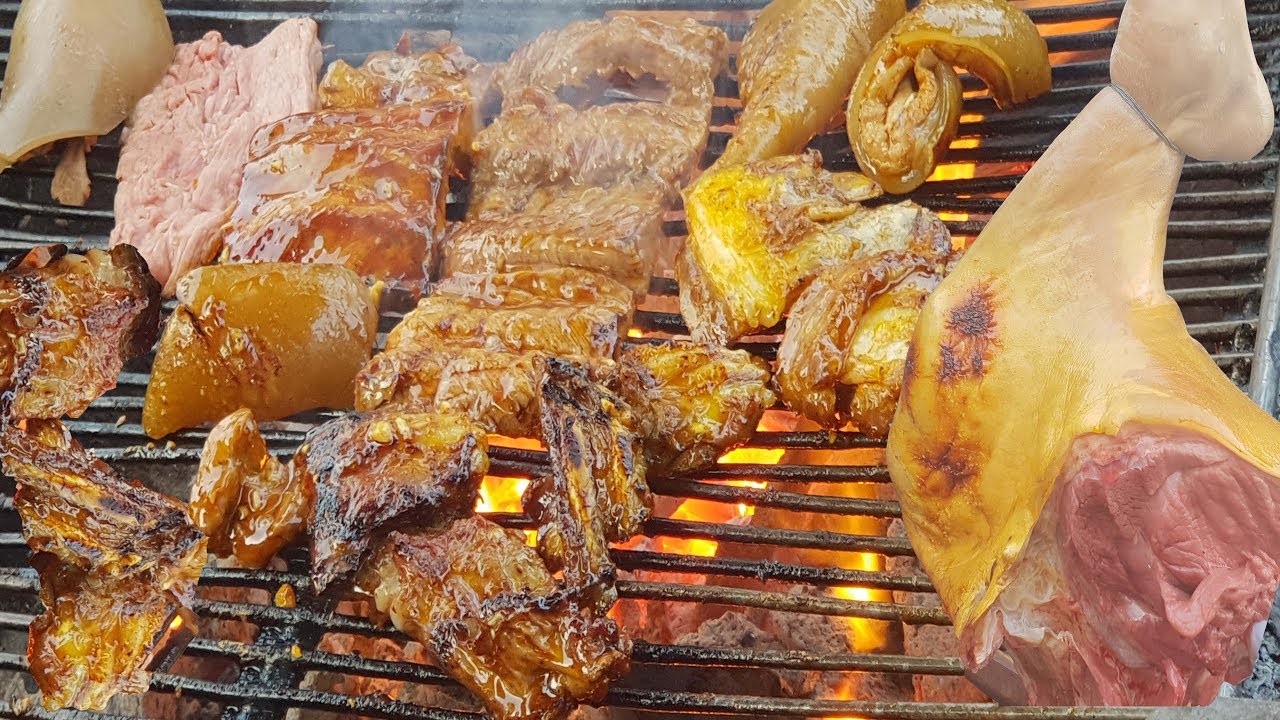 Grilled Beef Beef Barbecue In Open Area, Street Food Ta Khmao - YouTube