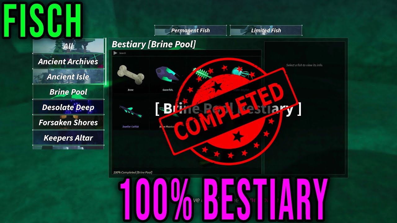 100% BRINE POOL BESTIARY SHOWCASE + ALL FISHES [FISCH] - Roblox - YouTube
