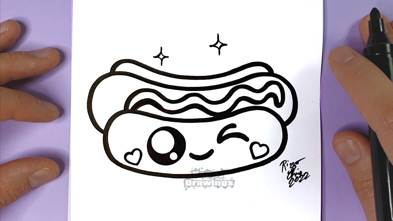 HAPPY DRAWINGS | CUTE HOT DOG | HOW TO DRAW KAWAII | By Rizzo Chris ...