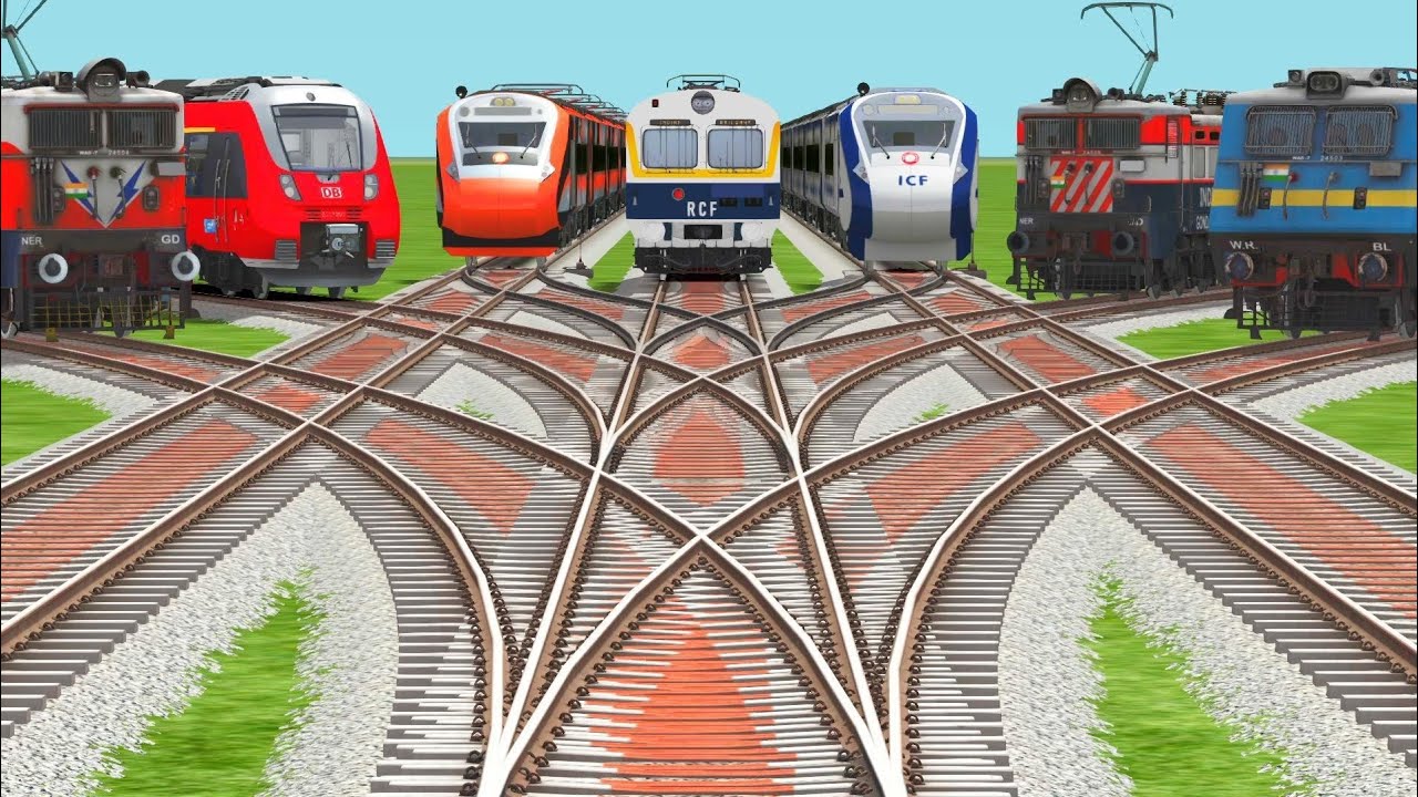 SEVEN_TRAINS CROSSING BUMPY BRANCHED RAILROAD TRACKS l all crossing ...