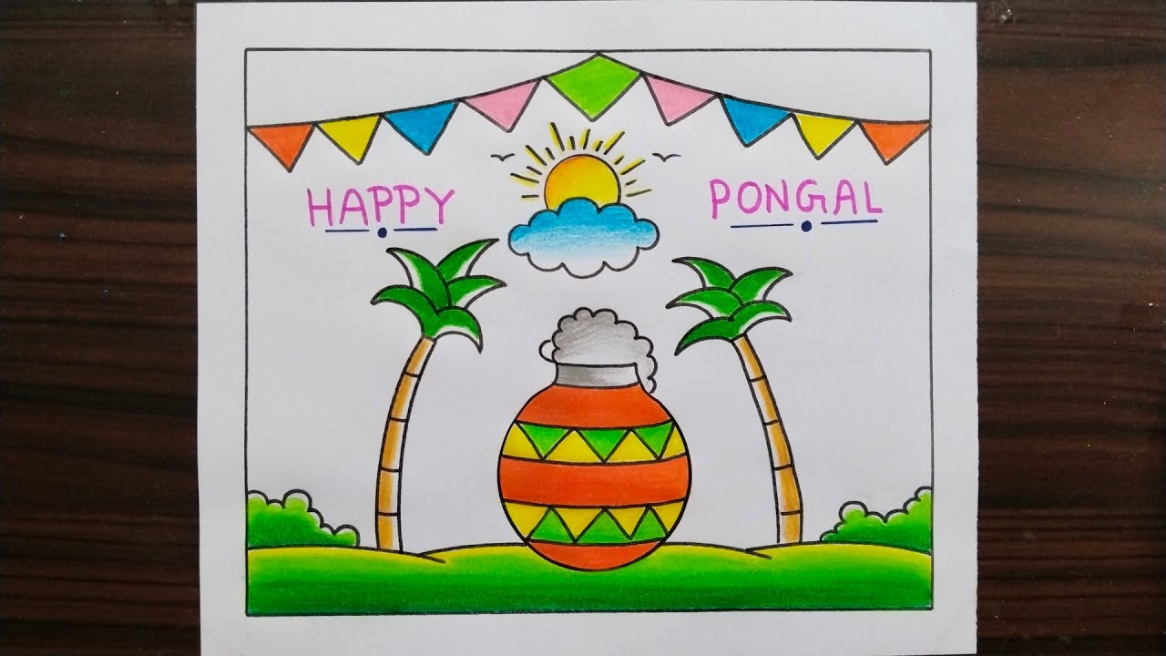 Pongal Drawing Easy / Pongal Festival Drawing / Pongal Pot Drawing ...