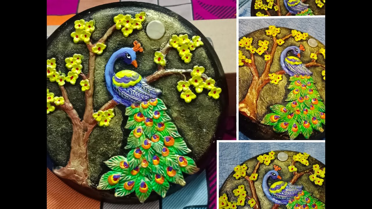 Clay art tutorial/peacock art/m seal/fevicryl art/pot painting/3D ...