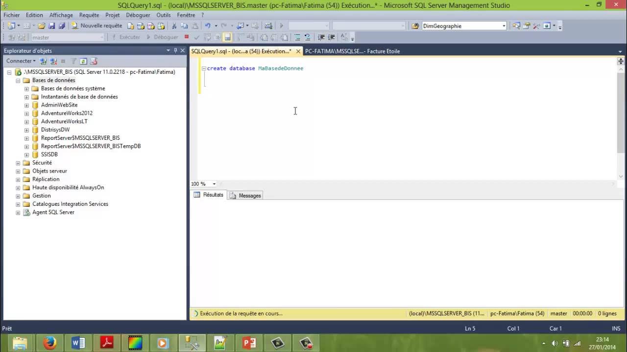 Création de base de données SQL Server 2012 / creating a database - YouTube