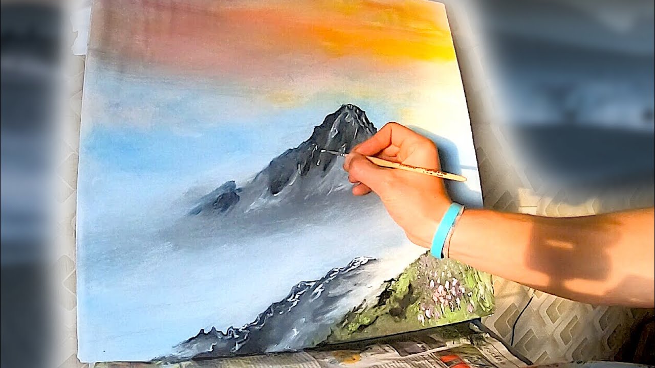 SUNRISE IN THE MOUNTAINS ACRYLIC PAINTING ON HOMEMADE CANVAS ...