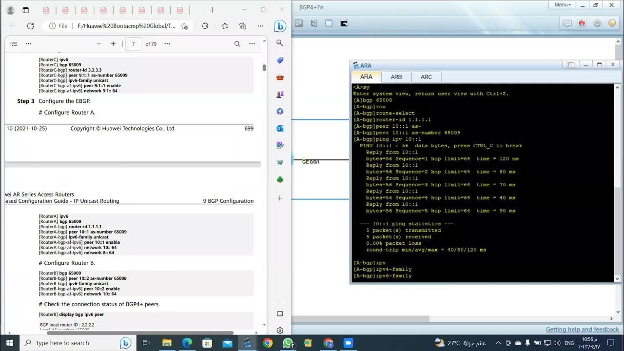 Example for #Configuring #BGP4+ Functions (IPV6) - #Huawei #Datacom Lab - YouTube