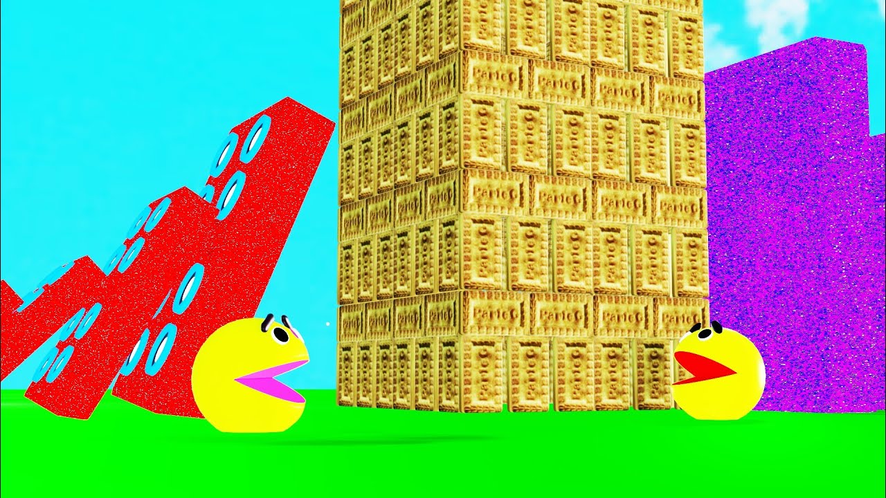 pacman vs domino | parle G tower vs domino | pac-man vs parle G - YouTube