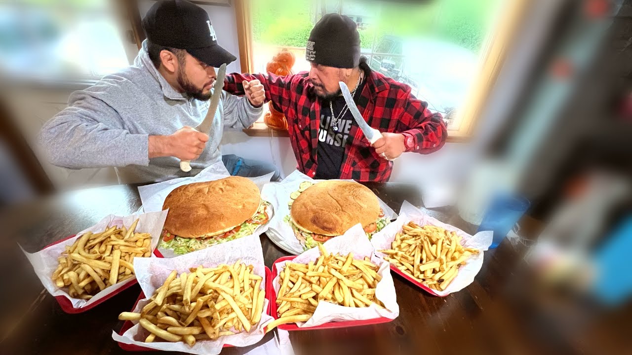 1 HOUR TO FINISH THIS MASSIVE BURGER AND FRIES!! - YouTube