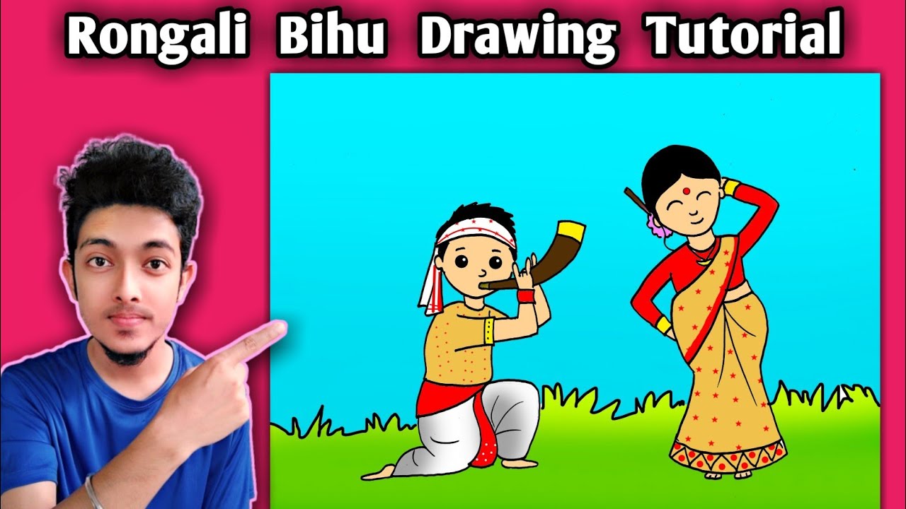 Rongali Bihu Drawing Tutorial | Bohag Bihu Drawing | Bihu drawing - YouTube