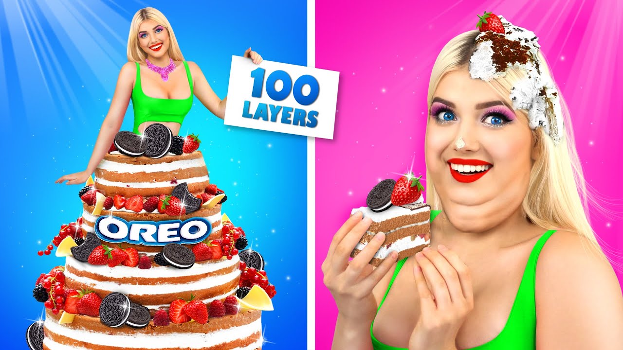 100 LAYERS OF FOOD CHALLENGE|| 100 Layers of Cake Cream & Hair Gel by ...