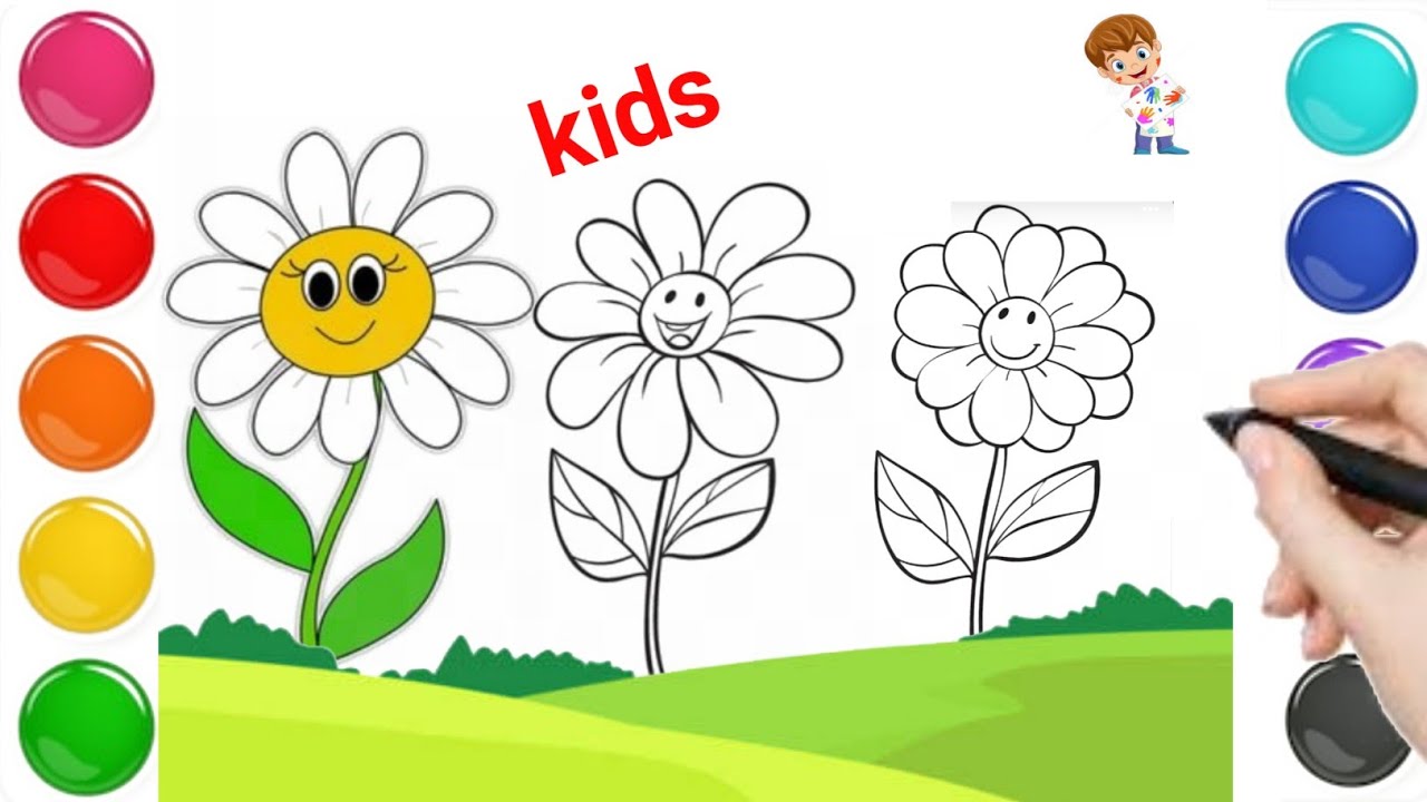How to Draw a Cute Flower - Drawing and Coloring for Kids and Toddlers ...