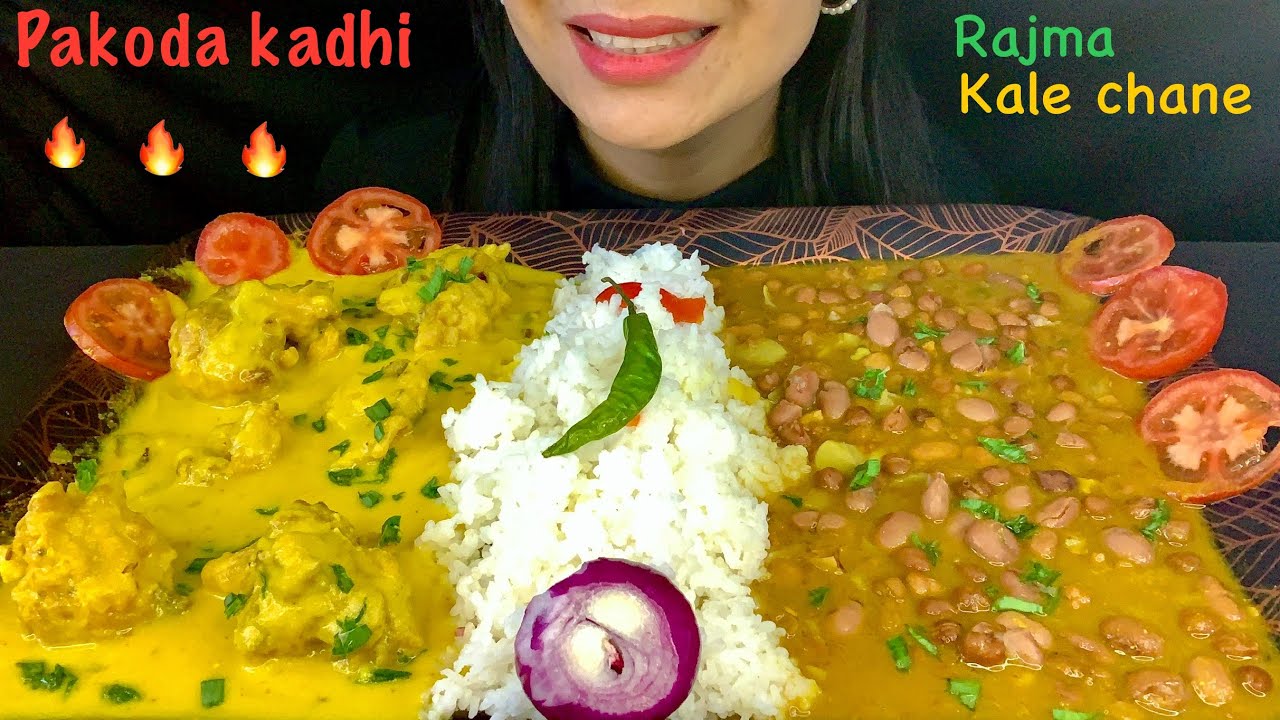 ASMR eating 🔥 🔥 🔥 || Kadhi pakoda, Rajma or kale chane ki dal || Indian ...