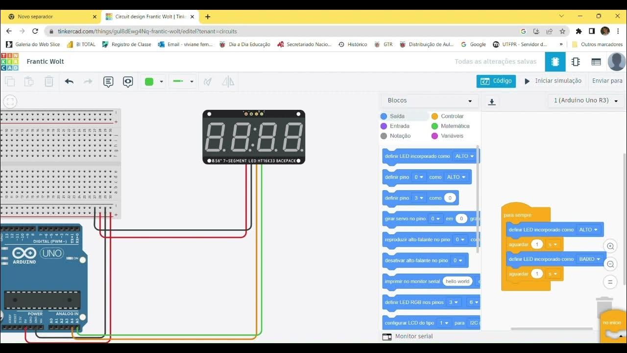 Display de 7 segmentos com 4 dígitos, tinker cad, programação em blocos ...