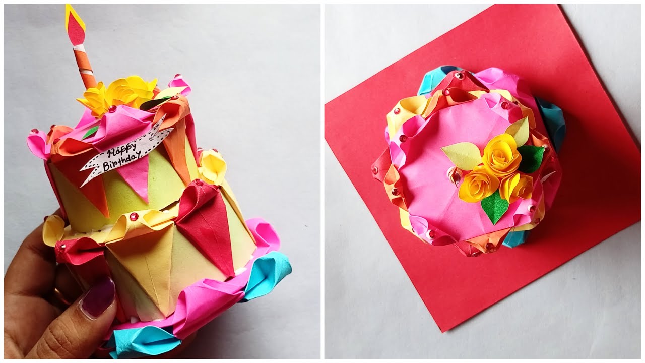 How to make paper cake । 3d paper cake Tutorial। Origami cake step by ...