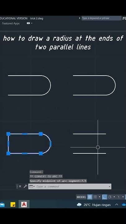 AutoCAD Trick 4 | Draw a radius at the end of a parallel line #Shorts ...