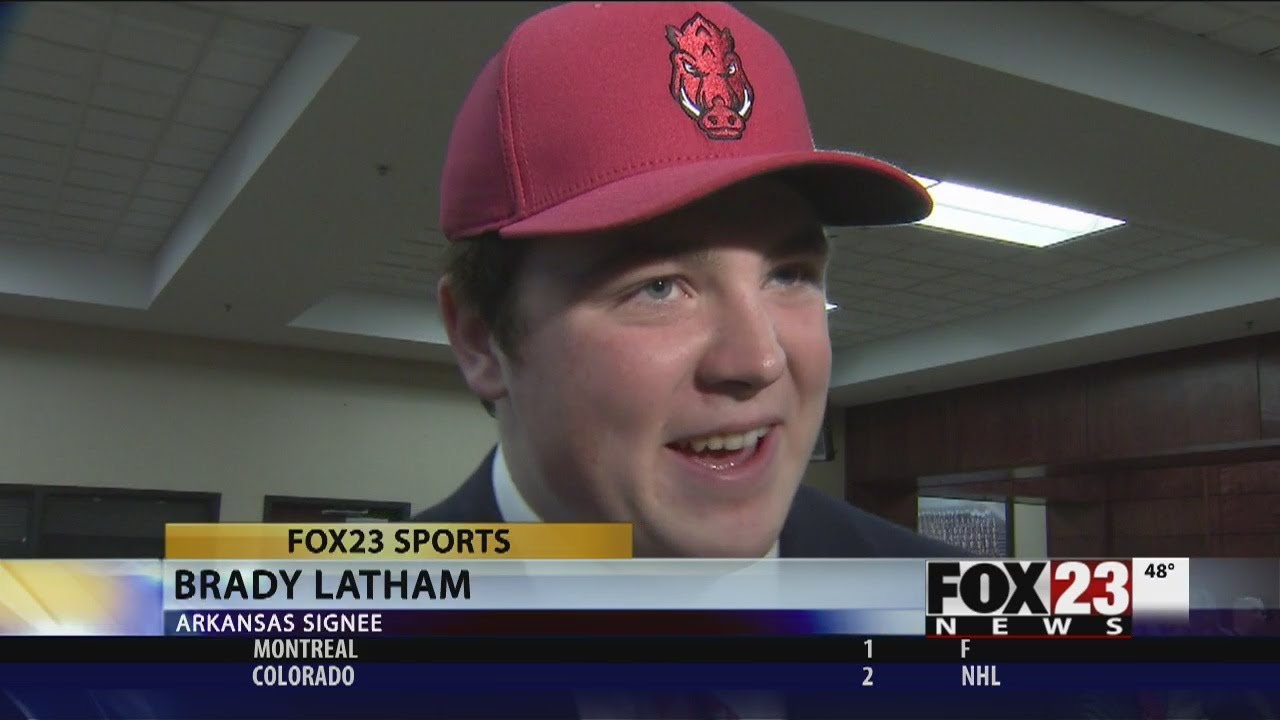 Jenks OL Brady Latham signs with Arkansas - YouTube