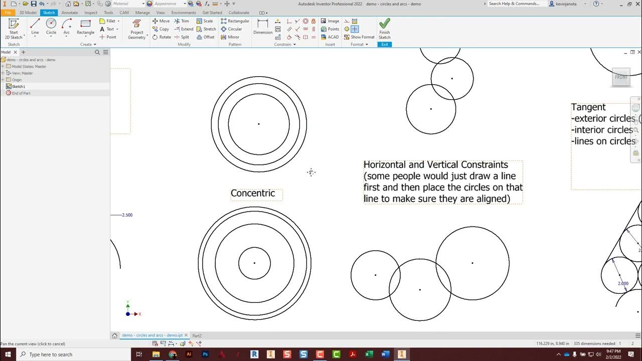 CAD - Inventor - Circle Arc Demo - Part 2 - Constraints - YouTube