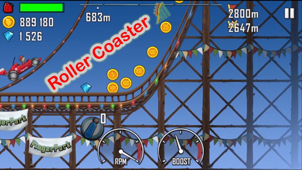 Racer car on roller coaster 🎢 road | hill climb racing part 8 - YouTube