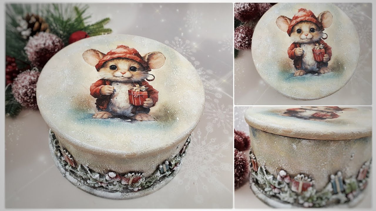Decoupage 🐭🎁 Christmas box with mouse and gifts 🎁🐭 DIY tutorial ...